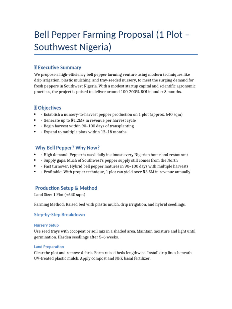 Bell Pepper Farming Proposal Nigeria | PDF | Plant Nursery | Agriculture