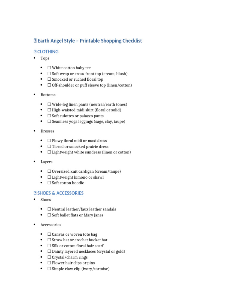 Earth Angel Style Checklist | PDF