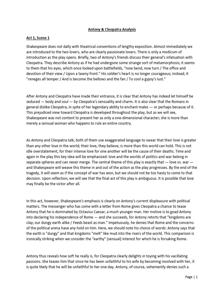 Antony & Cleopatra Act 1 Scene Analysis | PDF | Mark Antony | Pompey