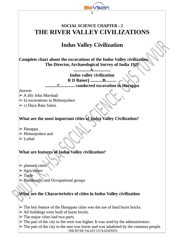 BIO VISION_SS STD 8 River Valley Civilisations NOTE 23 24 | PDF ...