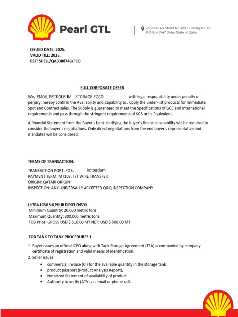 Full Corporate Offer for ULSD Supply | PDF | Invoice