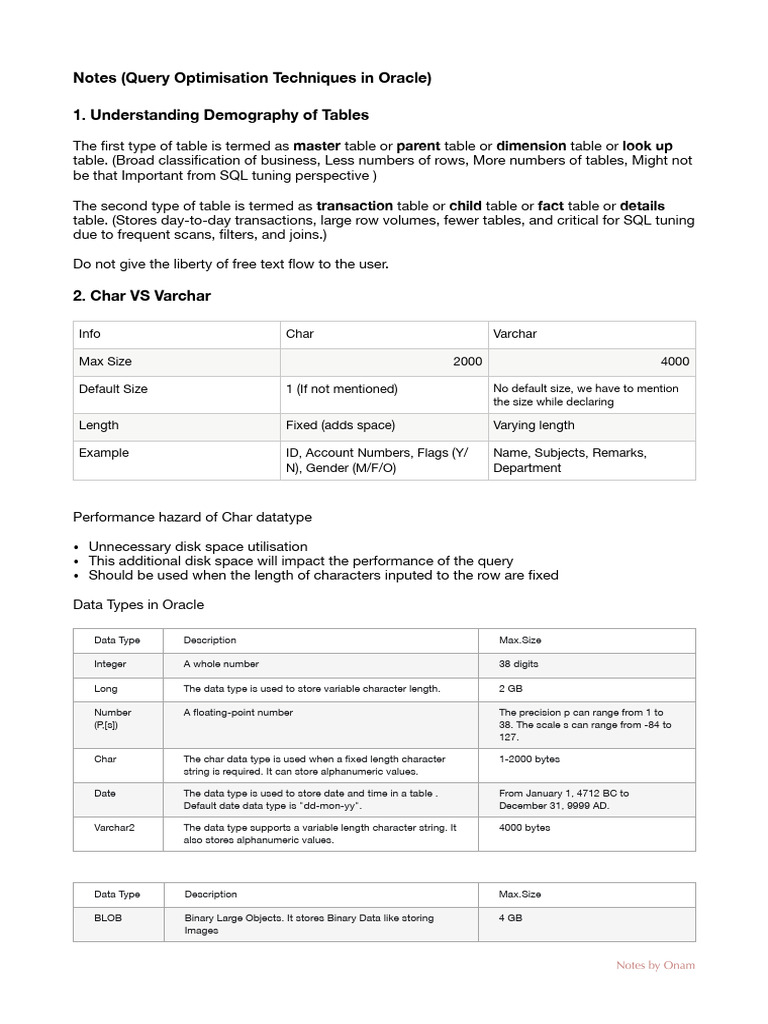 Oracle Query Optimization Techniques | PDF | Database Index | Databases