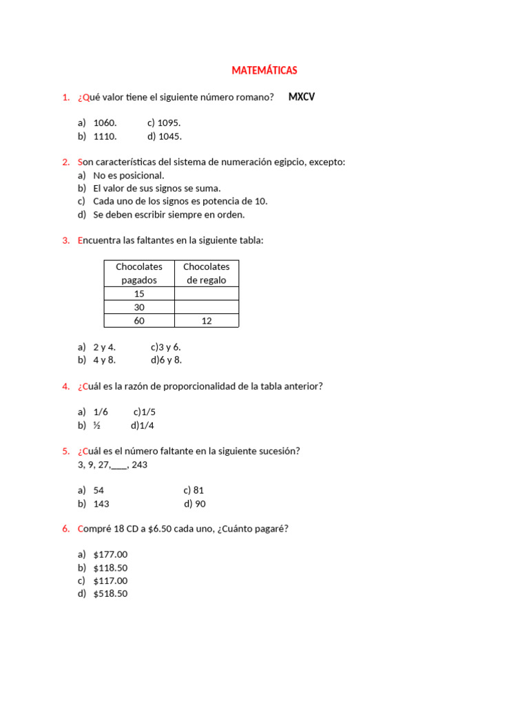 EXAMEN DE MATEMÁTICAS DE 5to | PDF | Porcentaje | Matemáticas