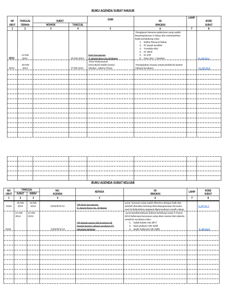Form Agenda Surat Masuk Dan Keluar | PDF