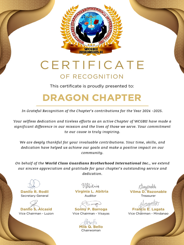 2024-2025 WCGBII Chapter Recognition | PDF | Gratitude | Motivational