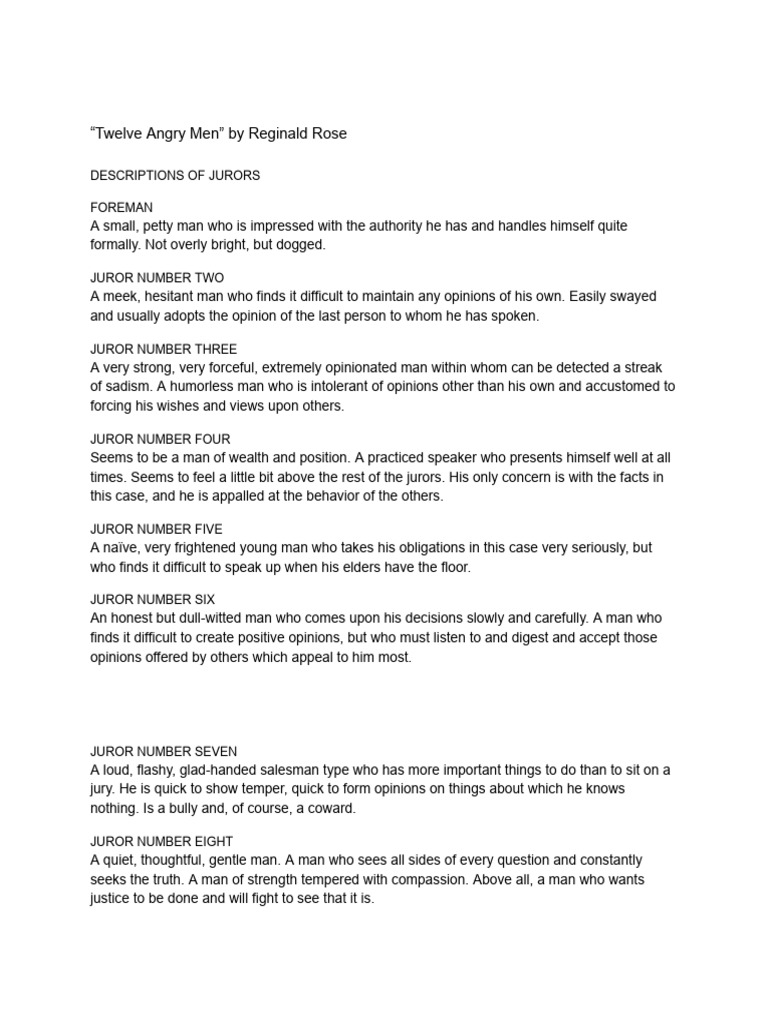 Juror Character Profiles in Twelve Angry Men | PDF