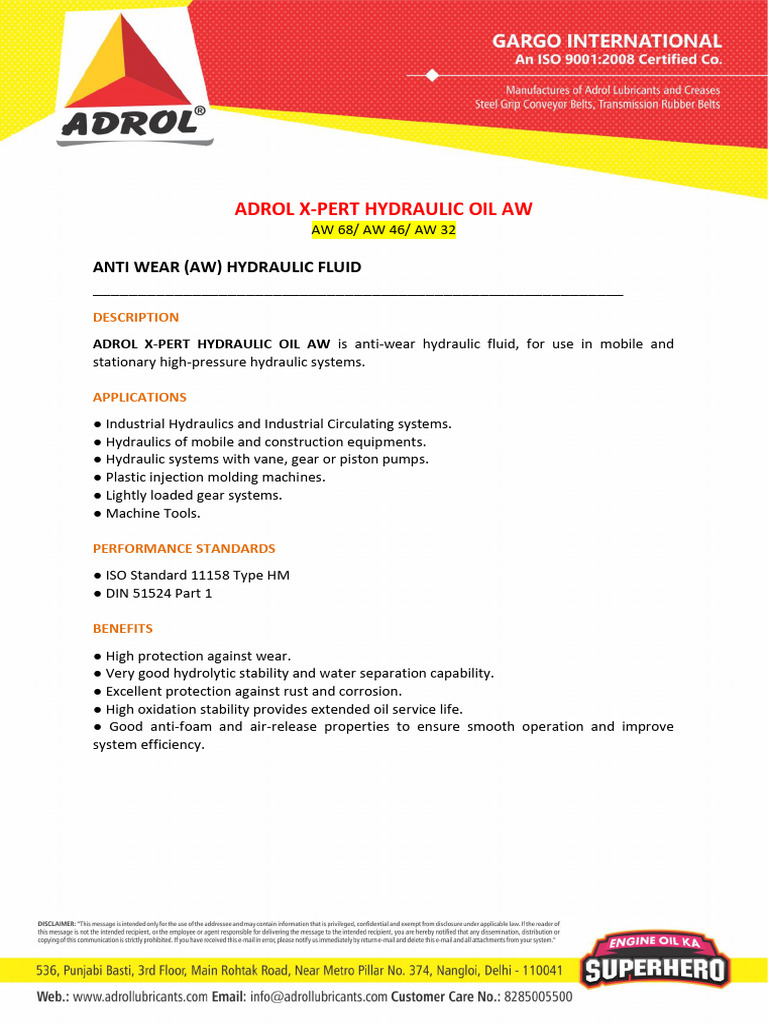 Adrol Hydraulic X-pert Aw 68-46-32 New Pds (1) | PDF