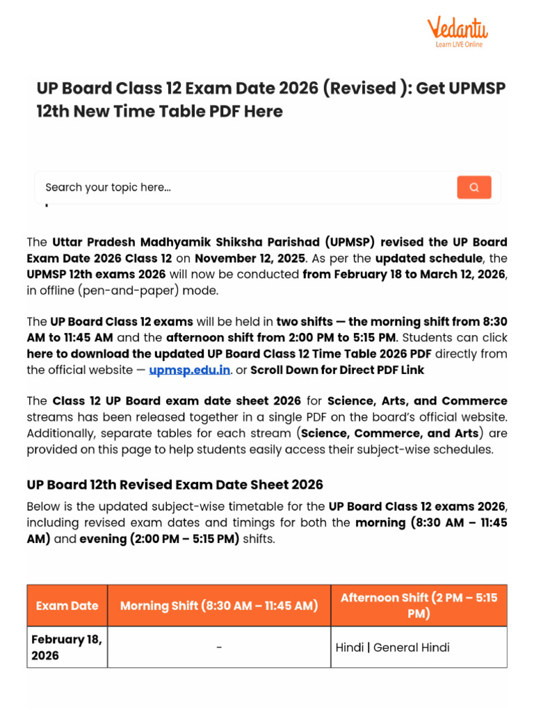 UP Board Class 12 Exam Date 2026 (Revised )_ Get UPMSP 12th New Time ...