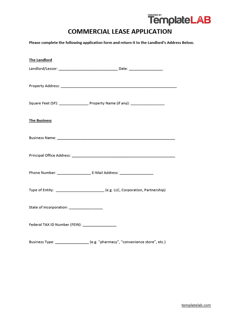 Commercial Lease Application Form | PDF | Banks | Lease