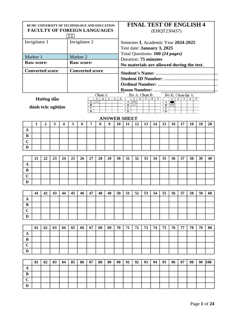 English 4 Final Test Instructions | PDF | Meal | Lunch