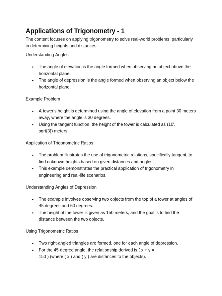 Trigonometry Applications in Heights & Distances | PDF