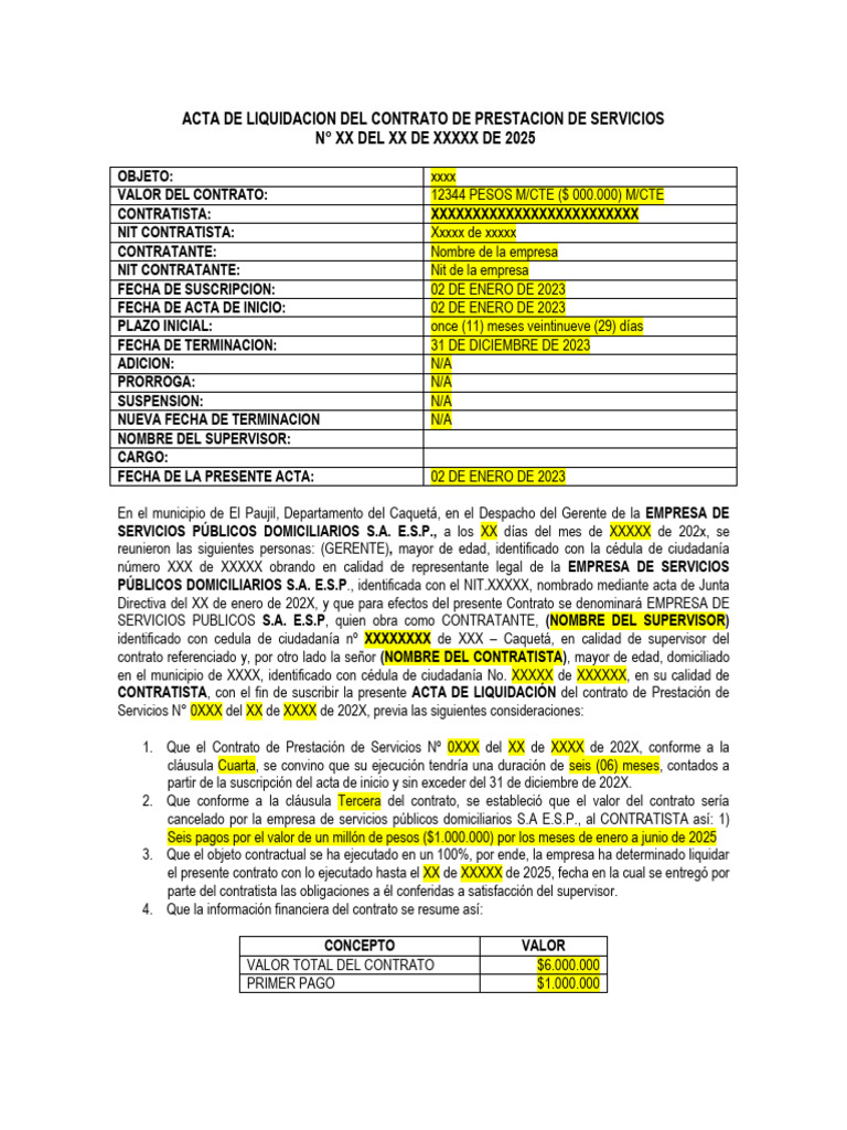 Liquidación Contrato Servicios 2025 | PDF