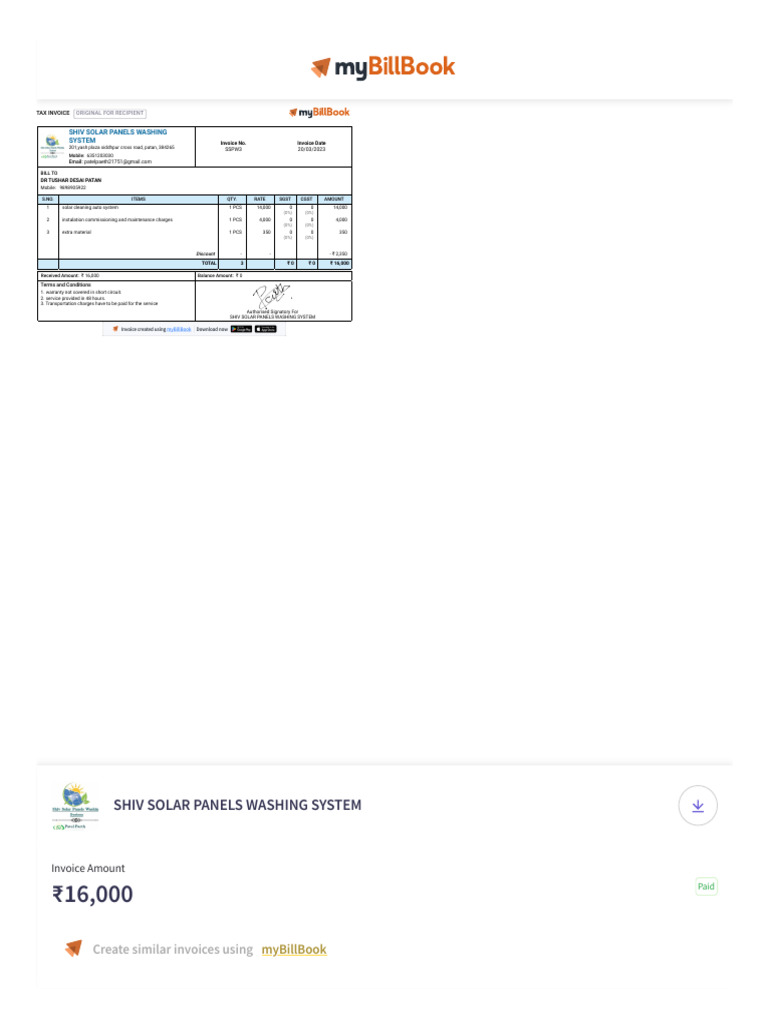 Shiv Solar Panels Invoice Details | PDF