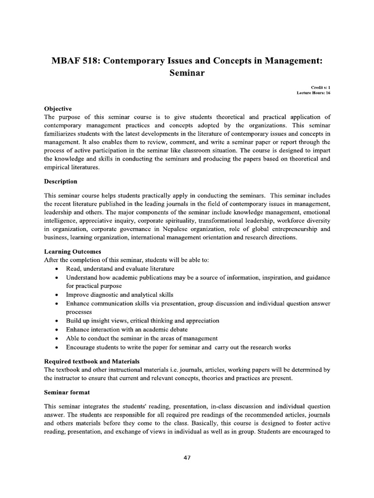 CICM - Seminar Syllabus | PDF