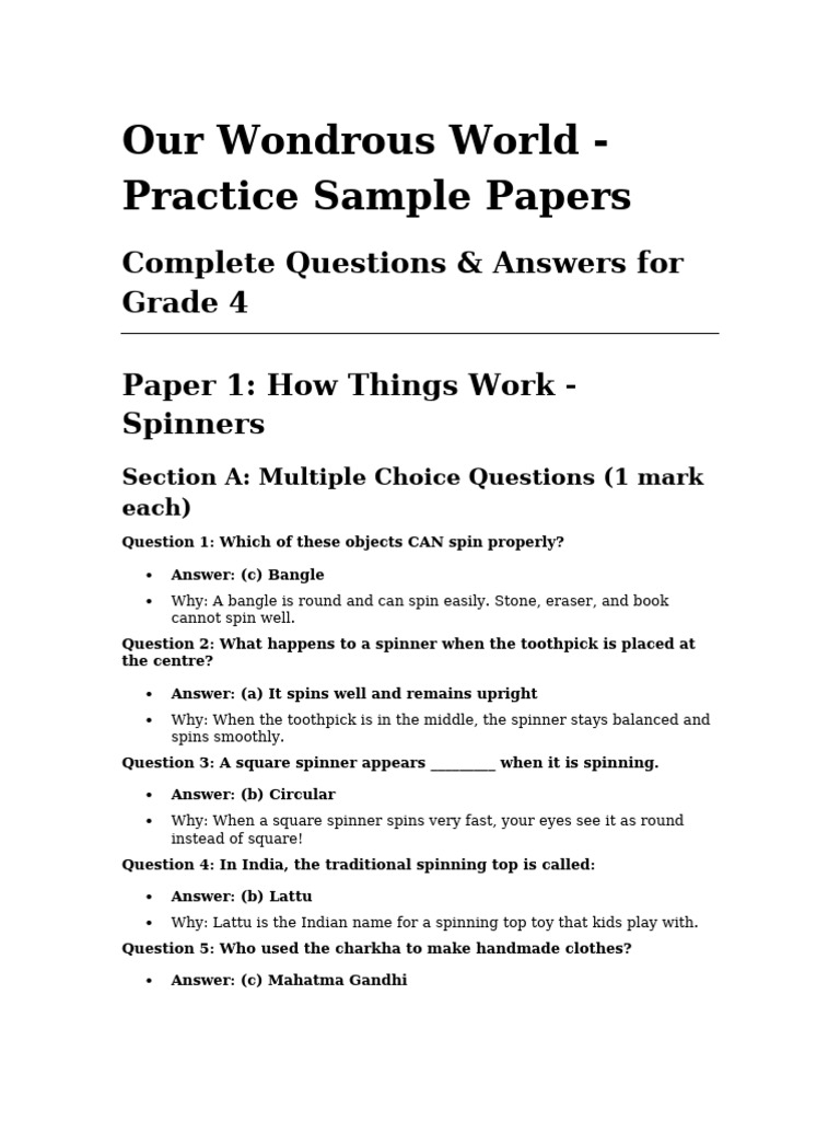 Our Wondrous World - Practice Sample Papers: Complete Questions ...