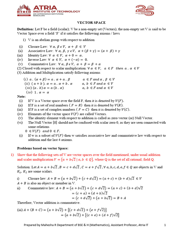 MODULE 1 | PDF | Linear Subspace | Vector Space