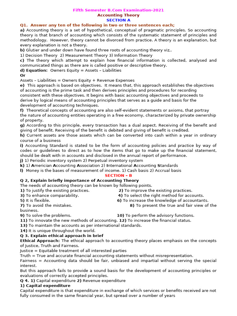 Accounting Theory - Scheme | PDF | Expense | Theory