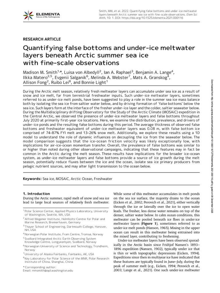 Quantifying False Bottoms and Under-Ice Meltwater Layers Beneath Arctic ...