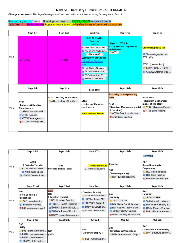 SL Chemistry (New Curriculum) - SCH3U - 4UA Calendar 2024 - 25 | PDF ...