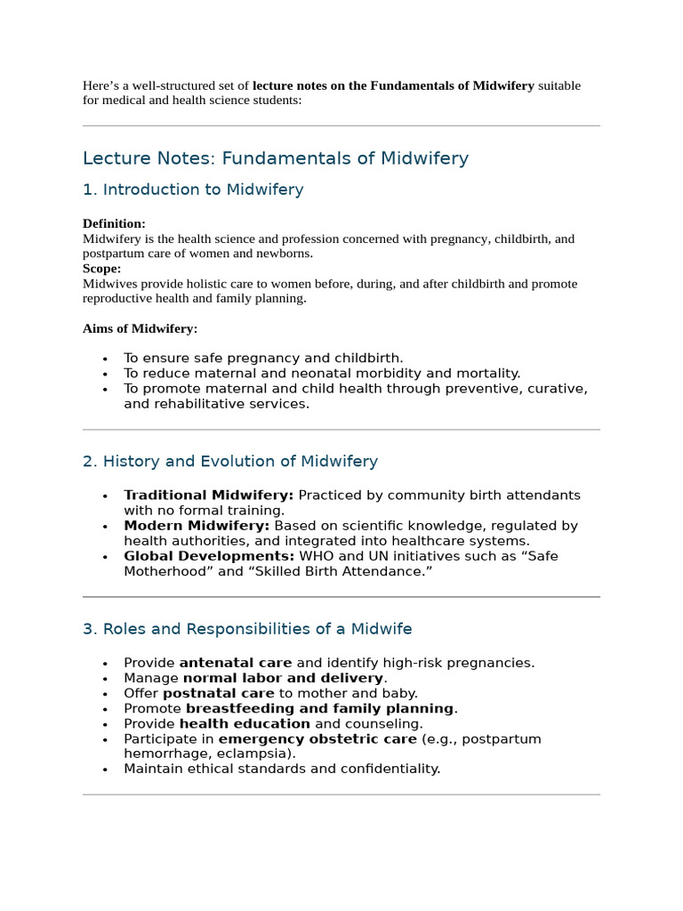 Introduction To Midwifery | PDF | Childbirth | Midwifery