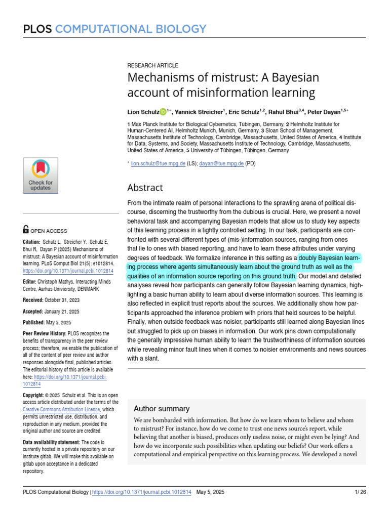 Mechanisms of Mistrust a Bayesian Account of Misinformation Learning ...