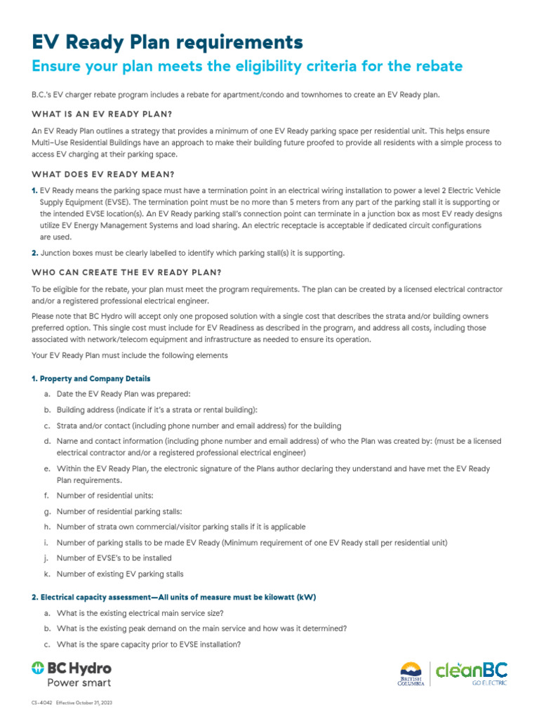 EV Ready Plan Guidelines for BC Rebate | PDF | Electric Power ...