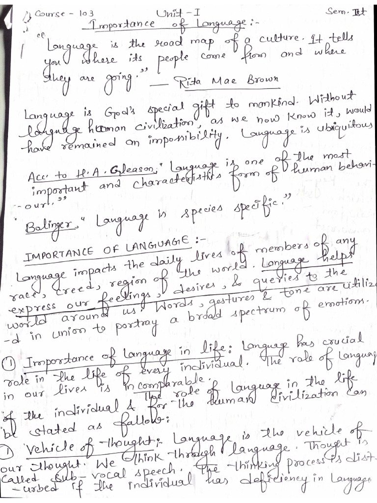 Importance of Language (Course 103) | PDF