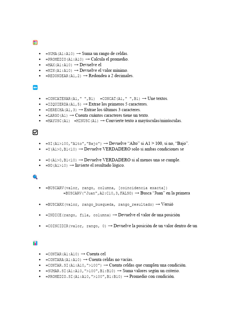Clasificación de Las Funciones Más Usadas en Excel | PDF