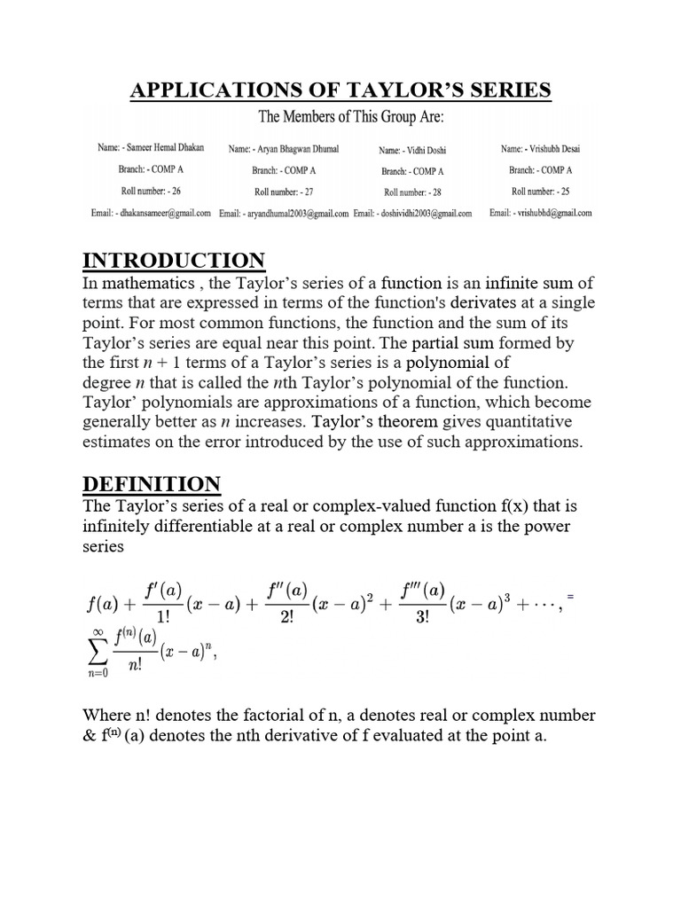 Maths Ie Reportapplications of Taylor Series (1) | PDF | Function ...