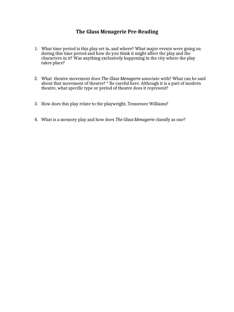 Pre-Reading Guide to The Glass Menagerie | PDF