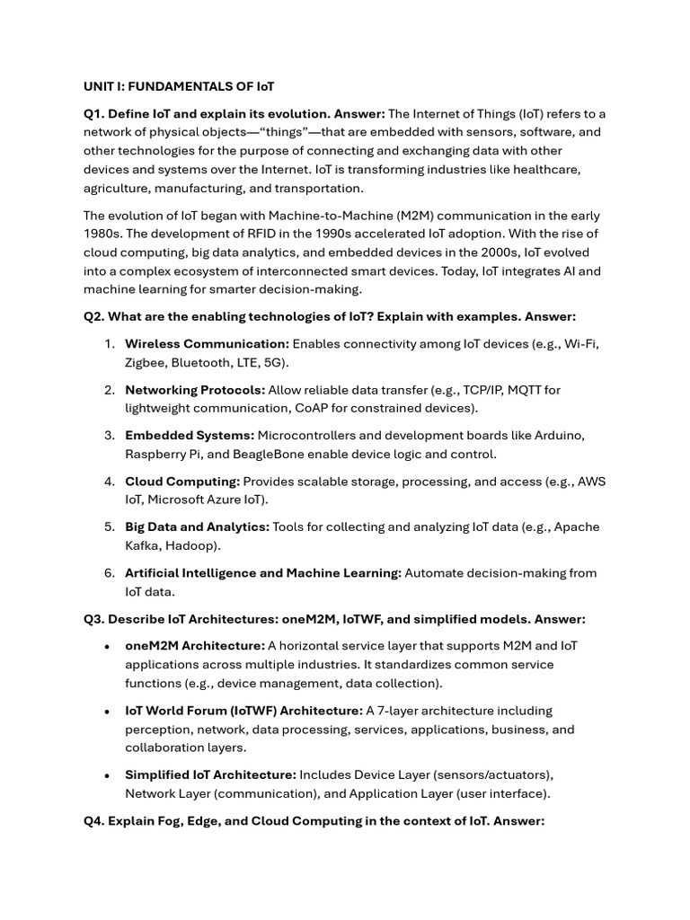 All Unit 1 Mark Iot Notes | PDF | Internet Of Things | Computer Network