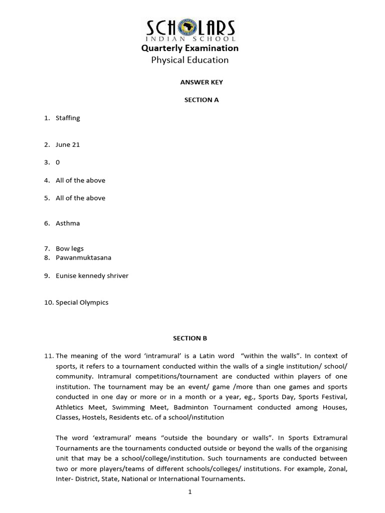 answer_key_physical_education_12_grade_pt1 | PDF | Foot | Sports