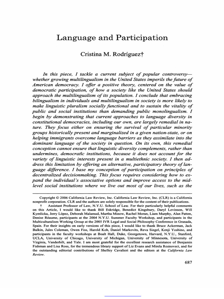 Language and Participation | PDF | Multilingualism | Minority Group