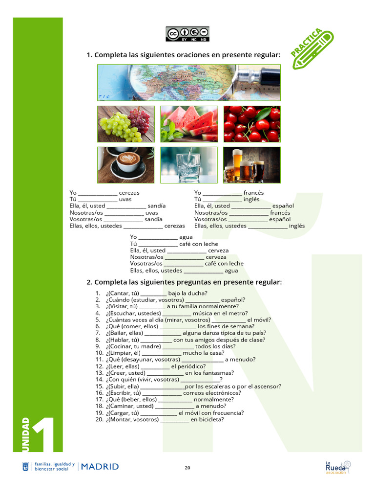 Ejercicios de Presente Regular en Español | PDF
