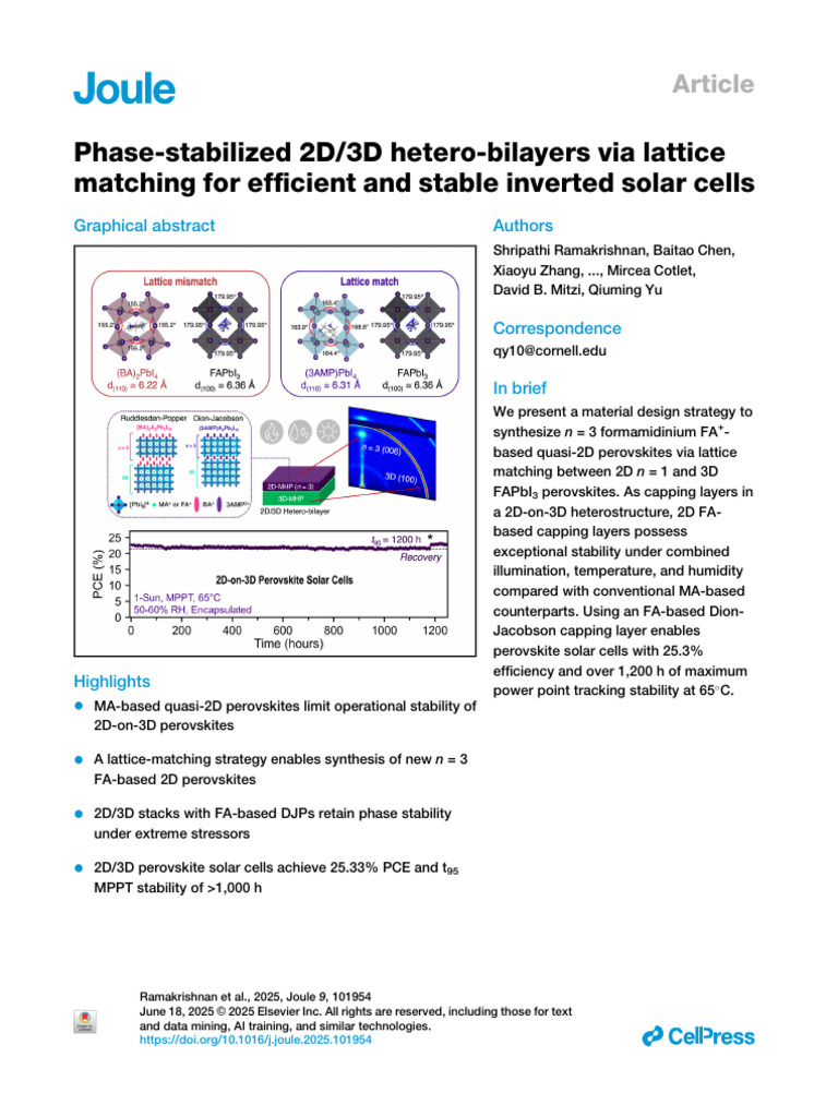 Phase Stabilized 2D 3D Hetero Bilayers Via Lattice Matching For ...
