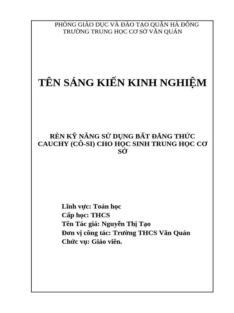 Ren Ky Nang Su Dung Bat Dang Thuc Cauchy Co Si | PDF