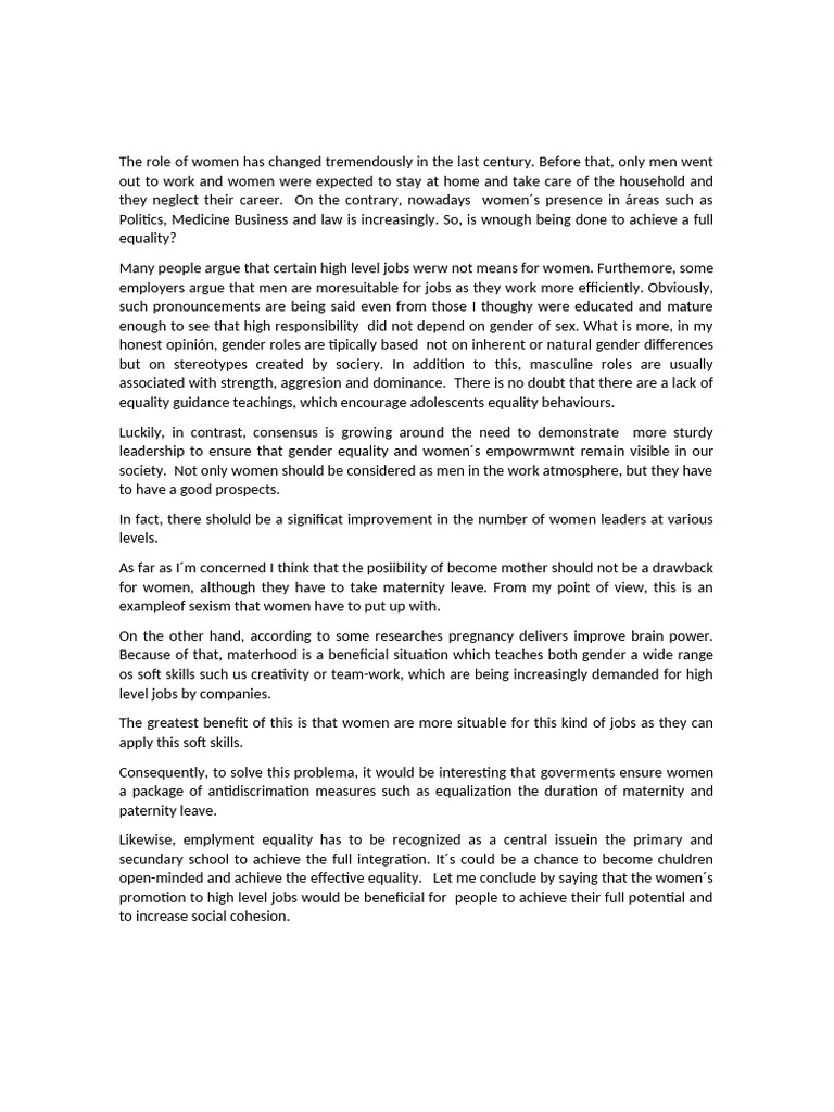 The Role of Women Has Changed Tremendously in the Last Century | PDF ...