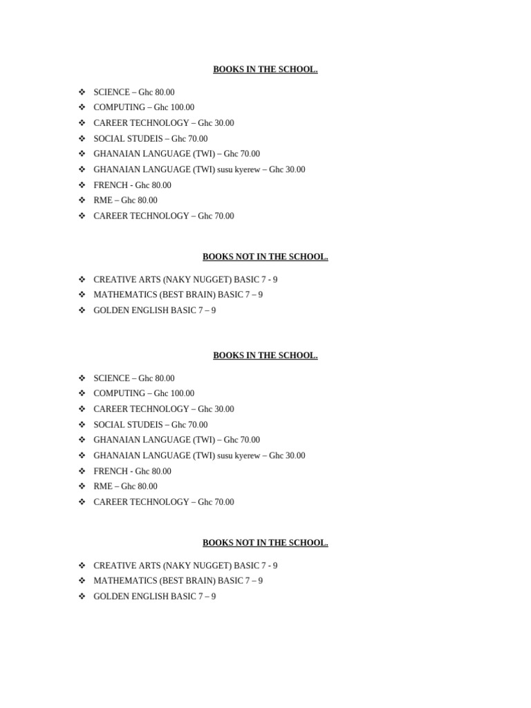 School Book Prices and Listings | PDF