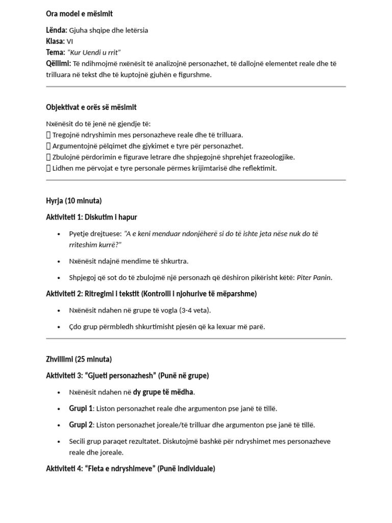 Ora Model e Mësimit | PDF