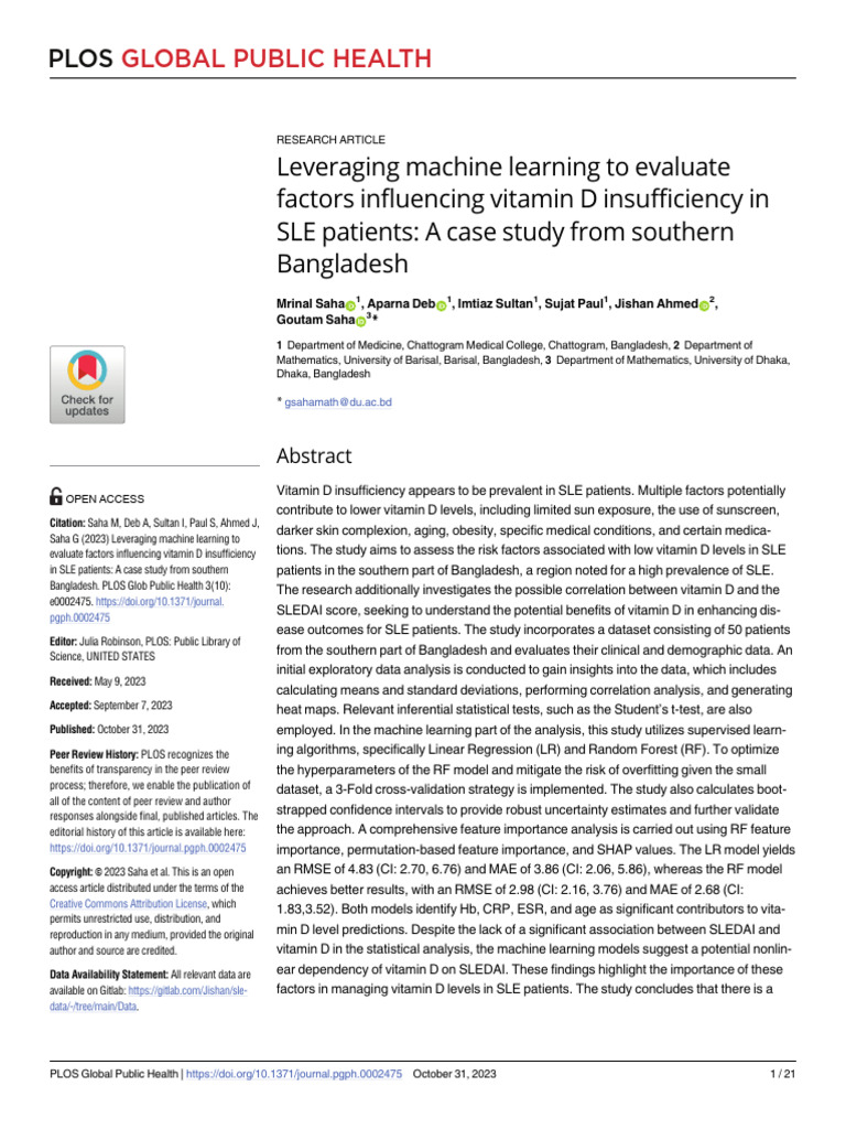 Machine Learning on Vitamin D in SLE | PDF | Vitamin D | Confidence ...