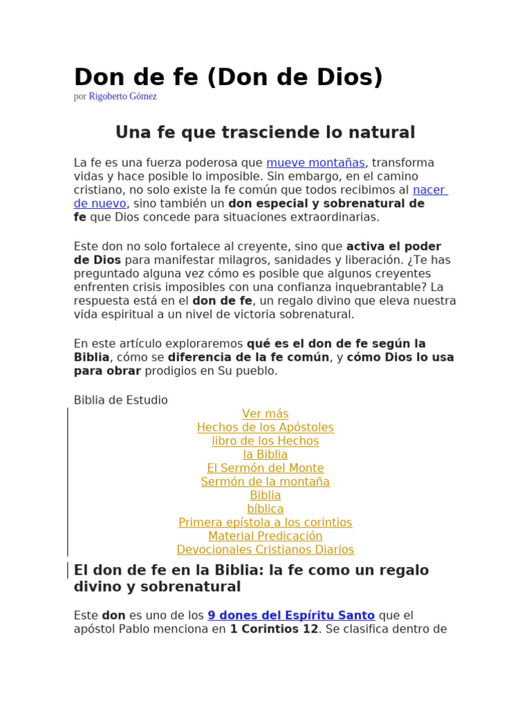 Don de fe | PDF | Fe | Don espiritual