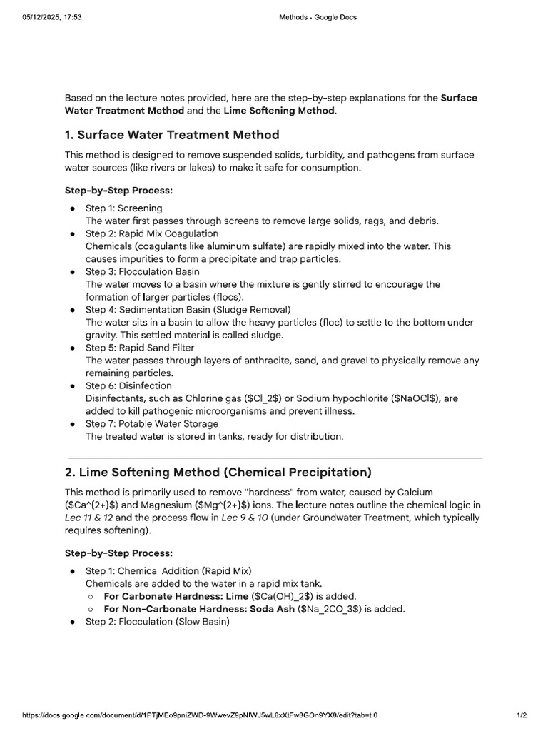 Lime Softning Method and Surface Water Treatment Method | PDF