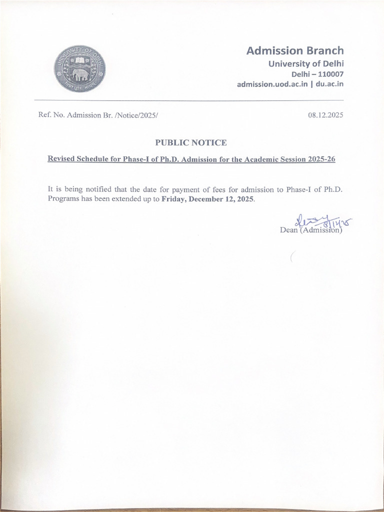 08122025 Revised Schedule PhD Admission | PDF