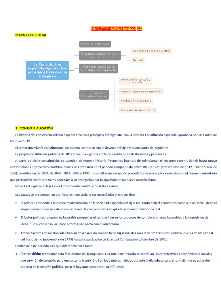 TEMA 2 Principios Basicos de La Constitución Española | PDF | Cortes ...