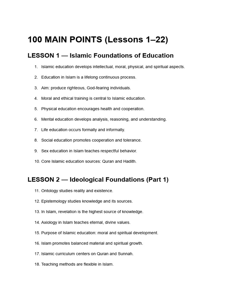 Edu101 100 MAIN Points Chapter 1-10 | PDF | Idealism | Truth