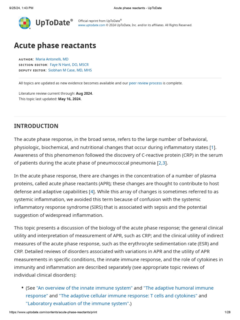 MED 201-Medical Biochemistry-Acute Phase Reactants - UpToDate | PDF | C ...
