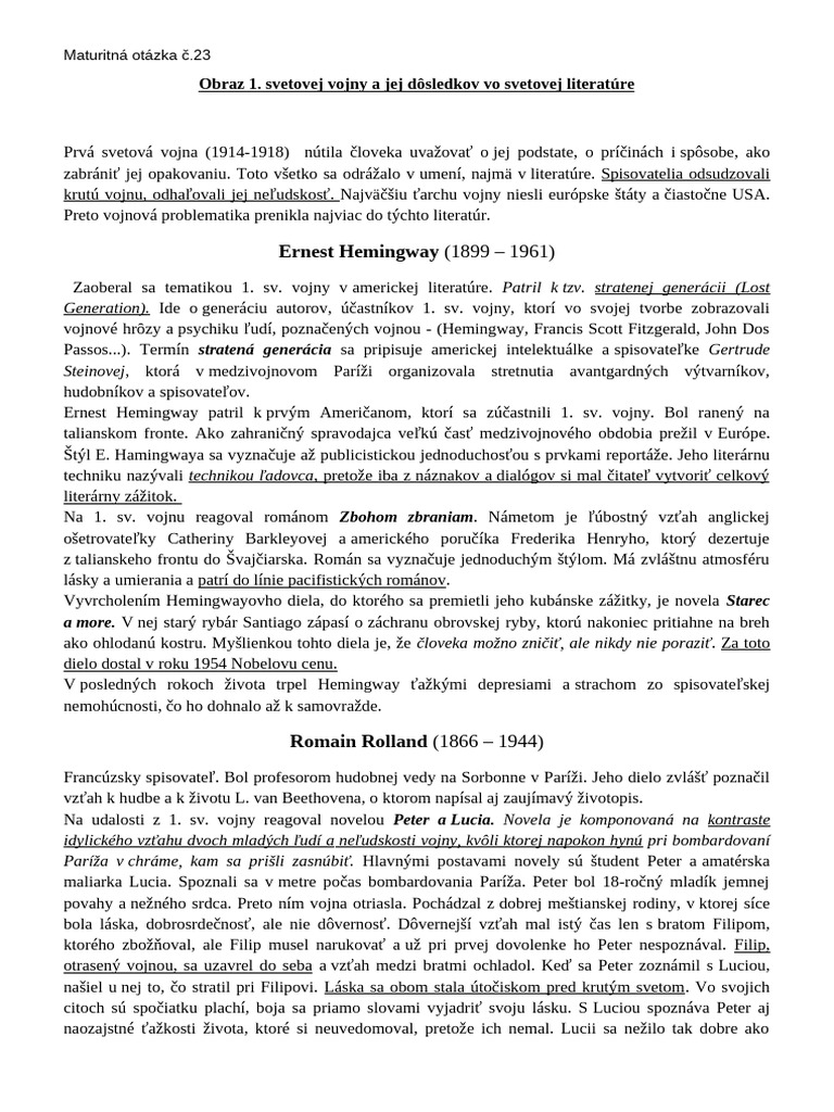 21. Zobrazenie 1. Svet. Vojny Vo Svetovej Lit. (2) | PDF