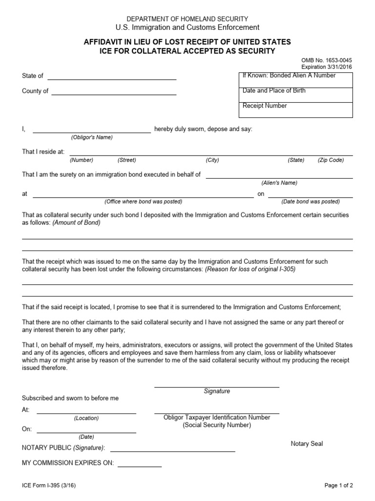 ICE Form I-395 | PDF | U.S. Immigration And Customs Enforcement ...