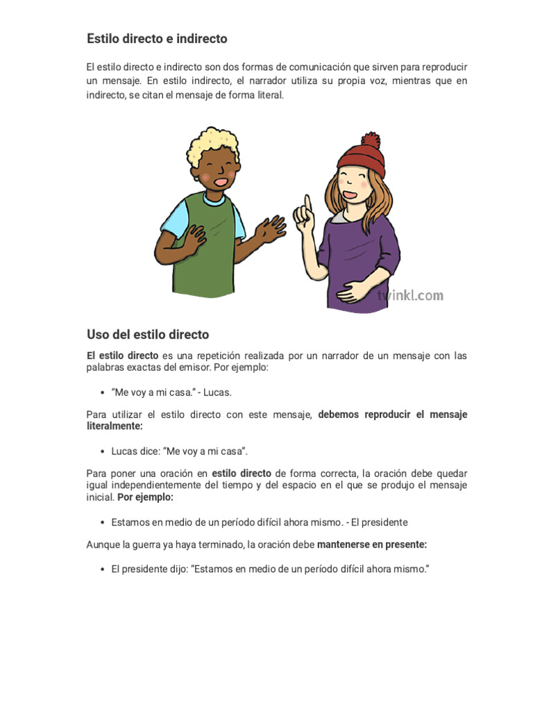 Estilo Directo e Indirecto Explicado (Ejemplos) - Twinkl | PDF ...