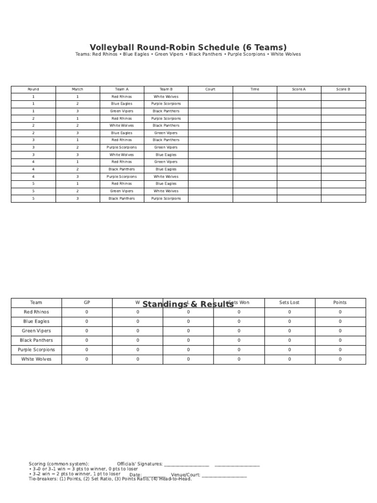 Volleyball Round-Robin Match Schedule | PDF | Sports